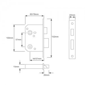 JL154BL -Bathroom Mortice Lock with Black Forend Plates